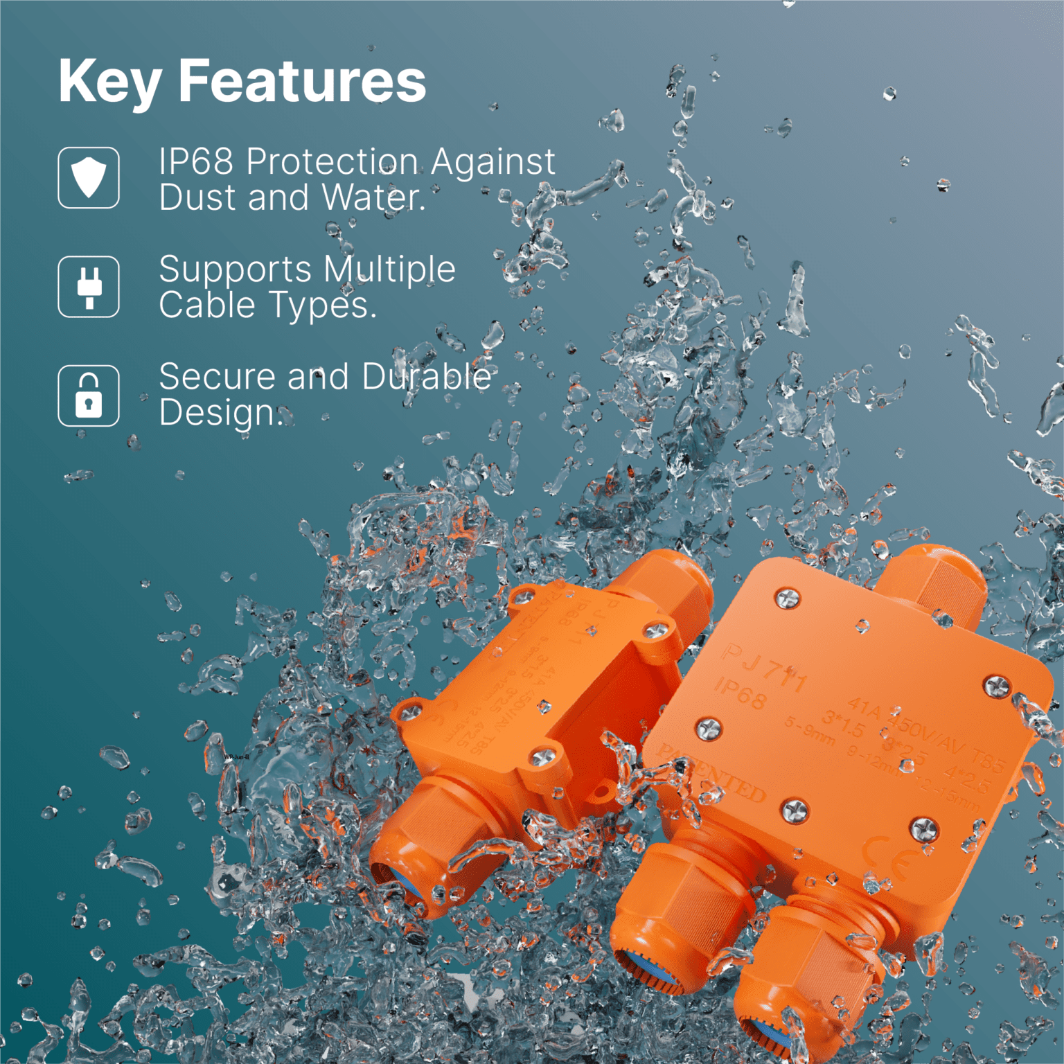 IP68 Waterproof Junction Box - 1 In, 1 Out / 1 In, 2 Out (2-Way / 3-Way ...