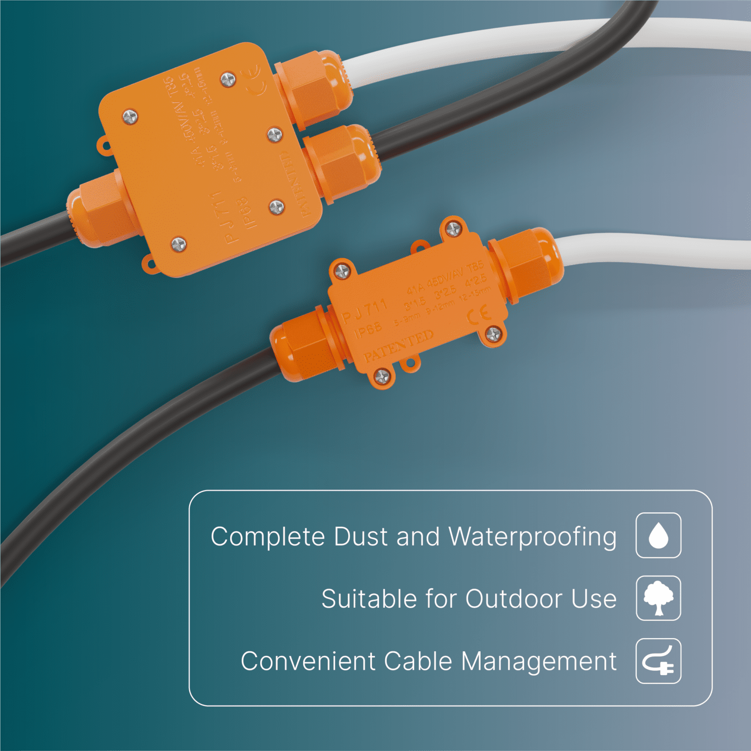 IP68 Waterproof Junction Box - 1 In, 1 Out / 1 In, 2 Out (2-Way / 3-Way ...