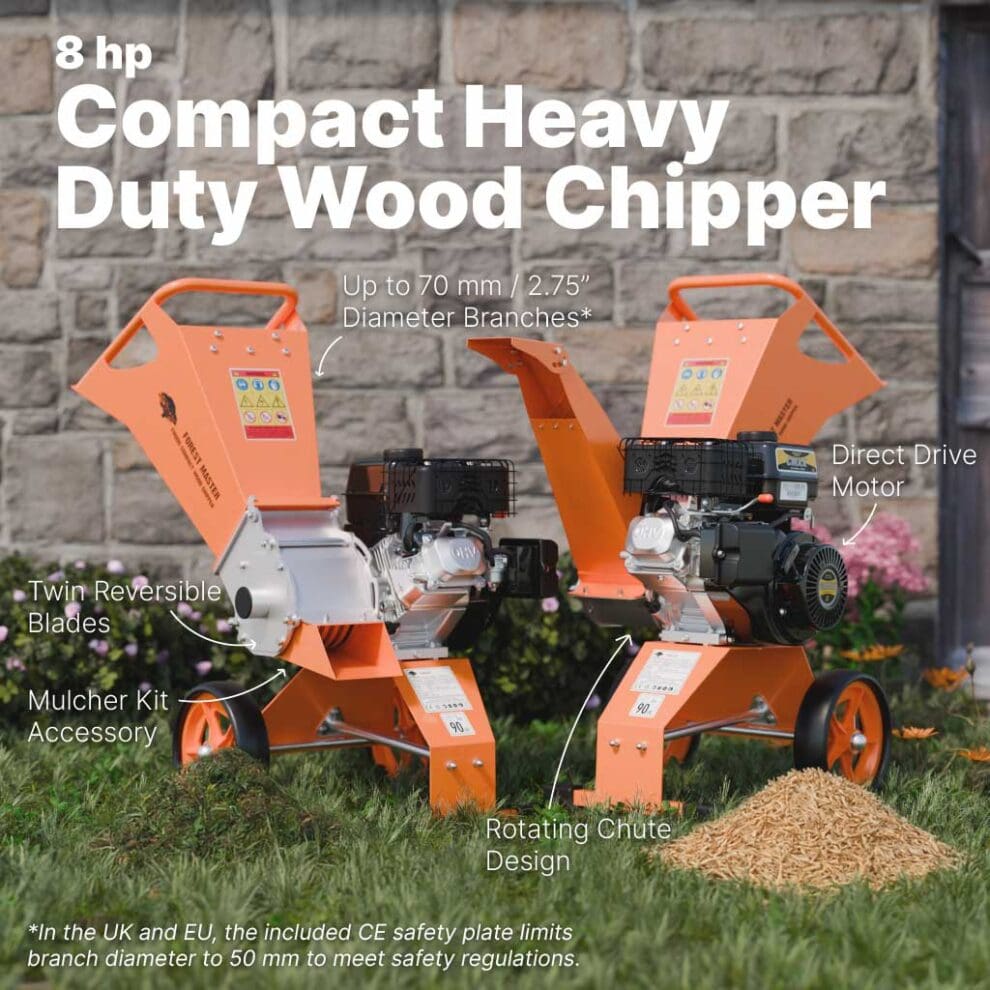 FM8DD Compact Heavy-Duty Petrol Wood Chipper & Mulcher | Powerful 8HP ...